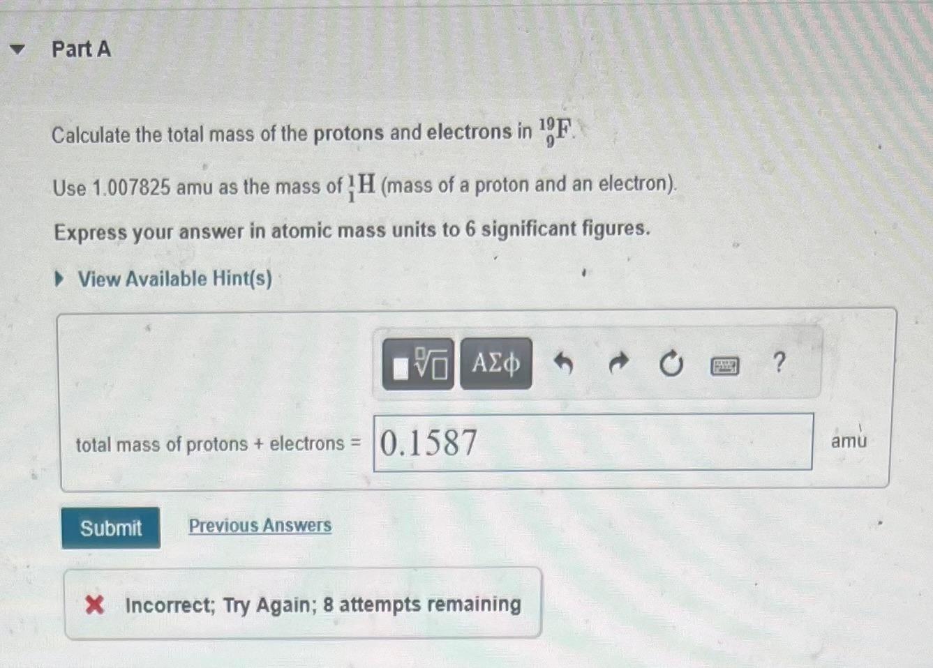 Solved Calculate the total mass of the protons and electrons | Chegg.com