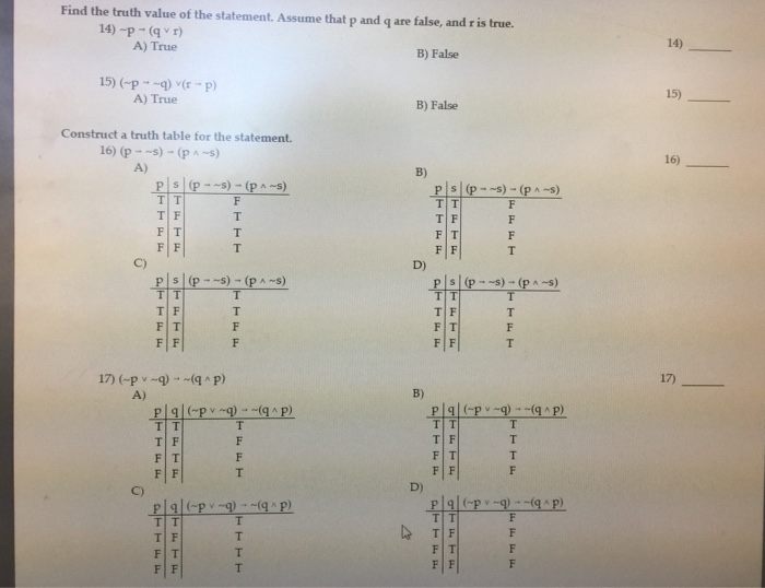 Solved Find the truth value of the statement. Assume that p | Chegg.com