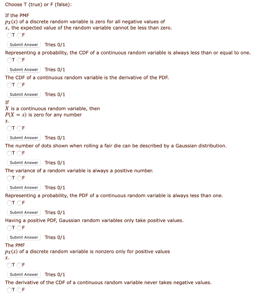 Solved Choose T (true) or F (false): If the PMF px(x) of a | Chegg.com