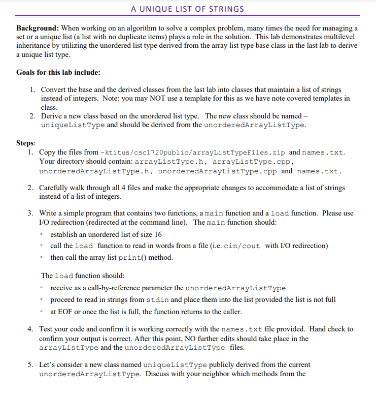 Solved A UNIQUE LIST OF STRINGS Background: When working on | Chegg.com