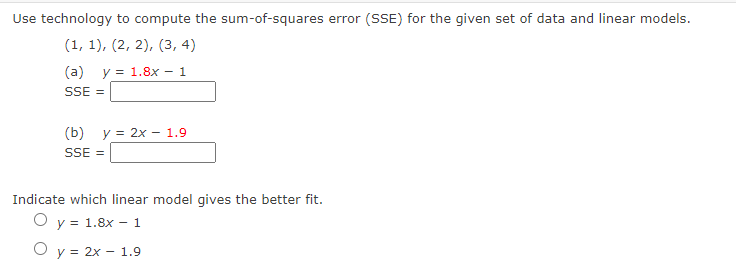 Solved Use technology to compute the sum-of-squares error | Chegg.com