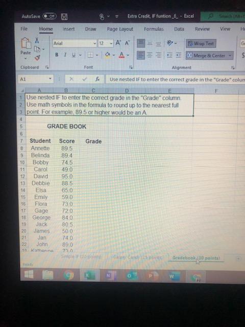 Solved AutoSave Extra Credit, IF funtion 6 - Excel File Home | Chegg.com