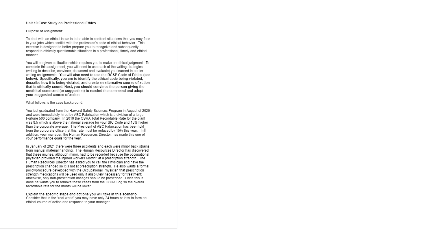 Solved Unit 10 Case Study on Professional Ethics Purpose of | Chegg.com