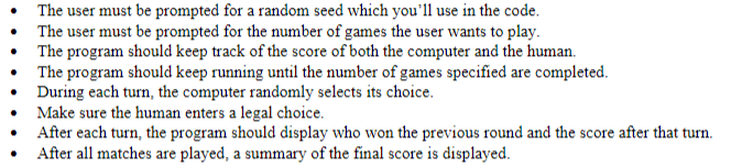 Solved Code a rock paper scissors program in C, not C++ The | Chegg.com