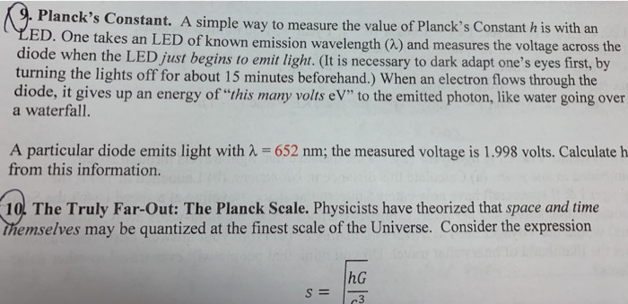 Solved Planck's Constant. A simple way to measure the value | Chegg.com