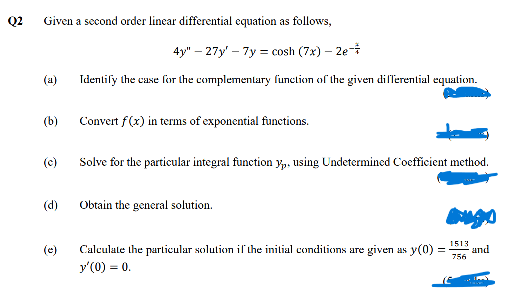 Solved 2 Given A Second Order Linear Differential Equation