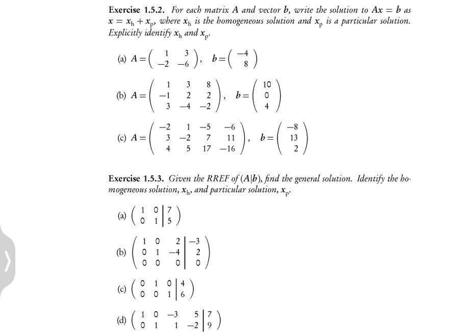 Solved Exercise 1.5.2. For each matrix A and vector b, write | Chegg.com