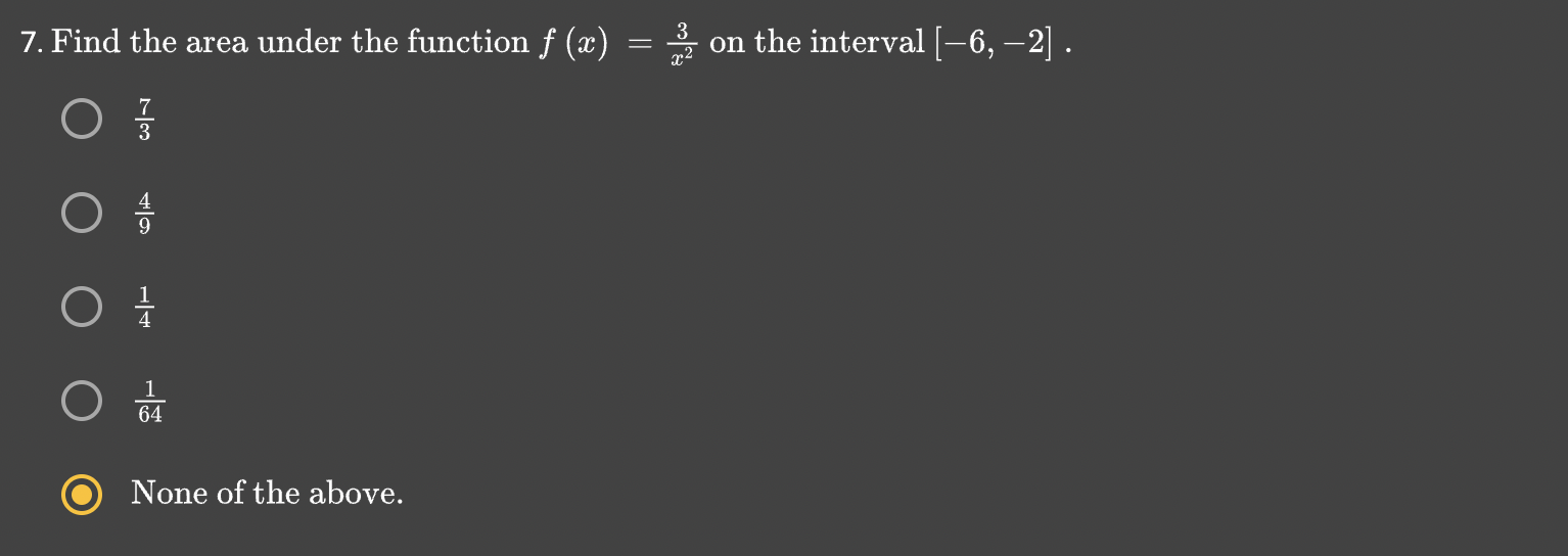 Solved 7. Find the area under the function f(x)=x23 on the | Chegg.com