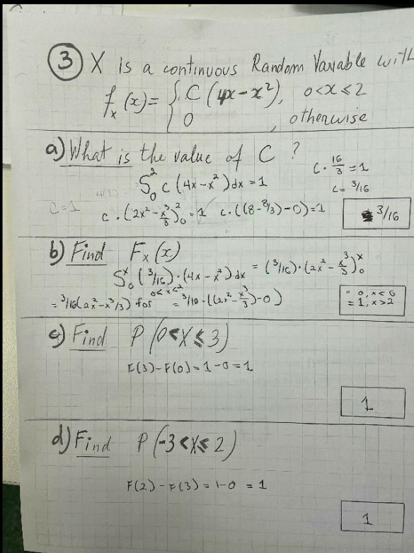 Solved fx(x)={C(4x−x2),0,0 | Chegg.com