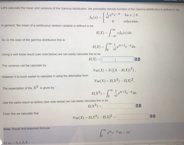 Solved Let's calculate the mean and variance of the Gamma | Chegg.com
