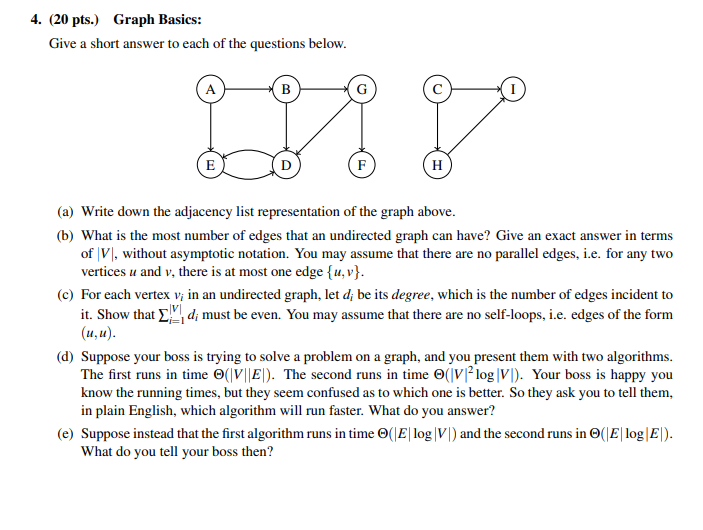Solved 4. (20 pts.) Graph Basics: Give a short answer to | Chegg.com