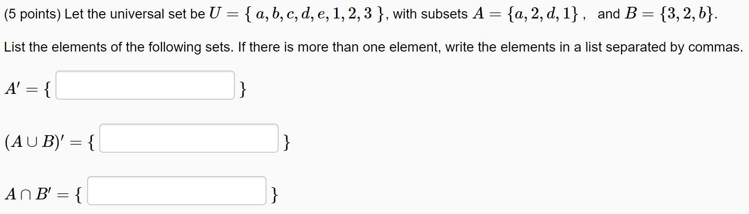 Solved 5 Points Let The Universal Set Be U {a B C D