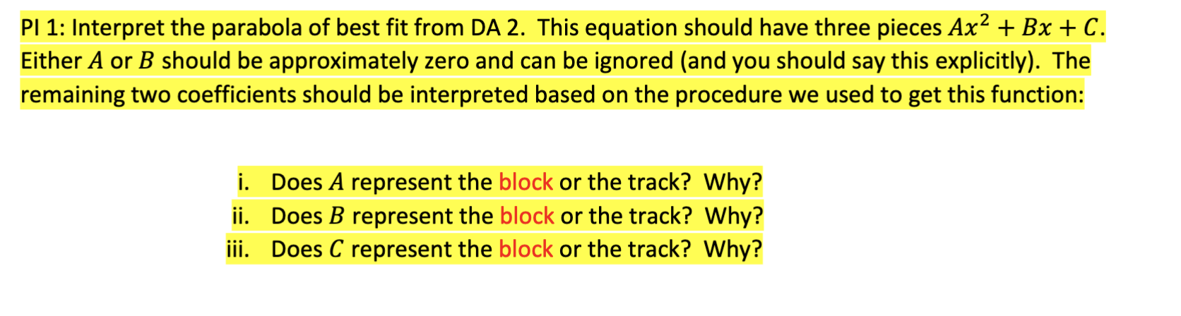 Solved Pl 1: Interpret the parabola of best fit from DA 2. | Chegg.com