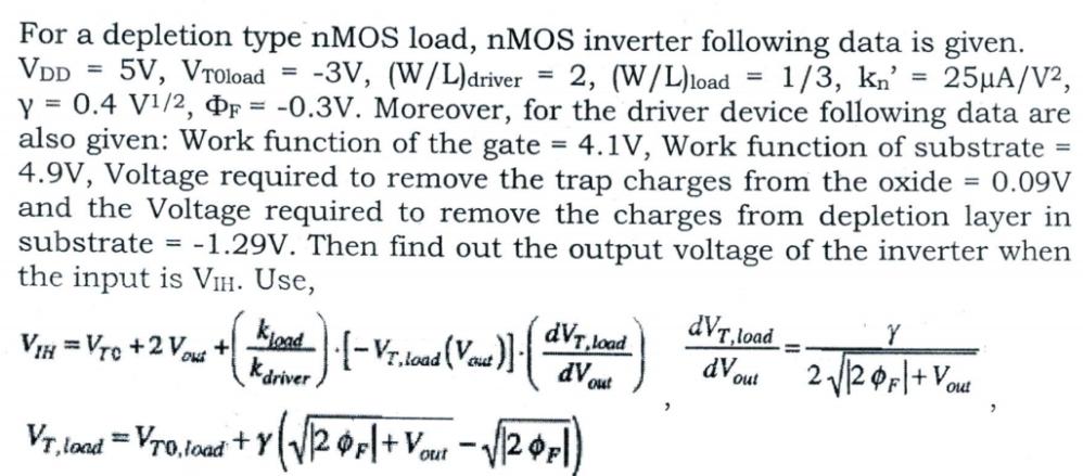 Solved For a depletion type nMOS load, nMOS inverter | Chegg.com