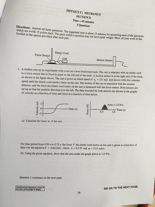 PHYSICS C: MECHANICS SECTION II Time-45 minutes 3 | Chegg.com