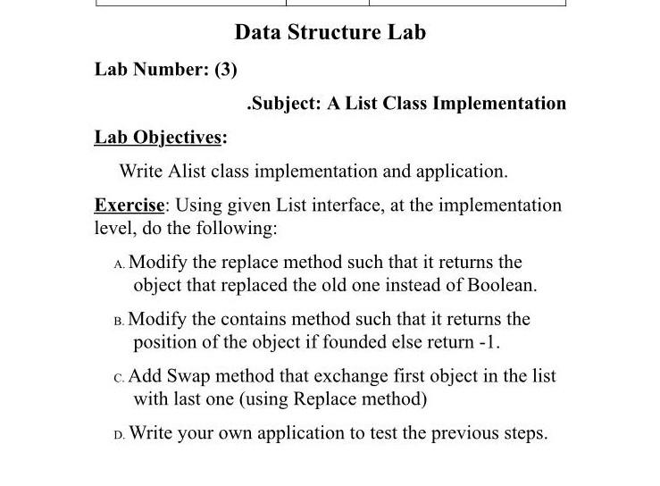 Data Structure Lab Lab Number: (3) Subject: A List | Chegg.com