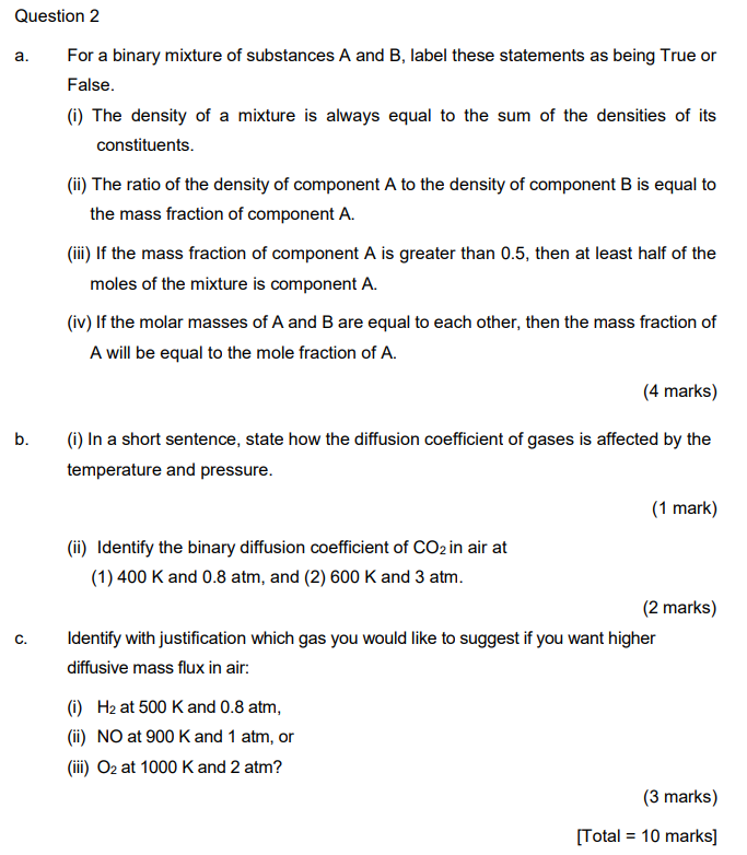 Solved a. For a binary mixture of substances A and B, label | Chegg.com