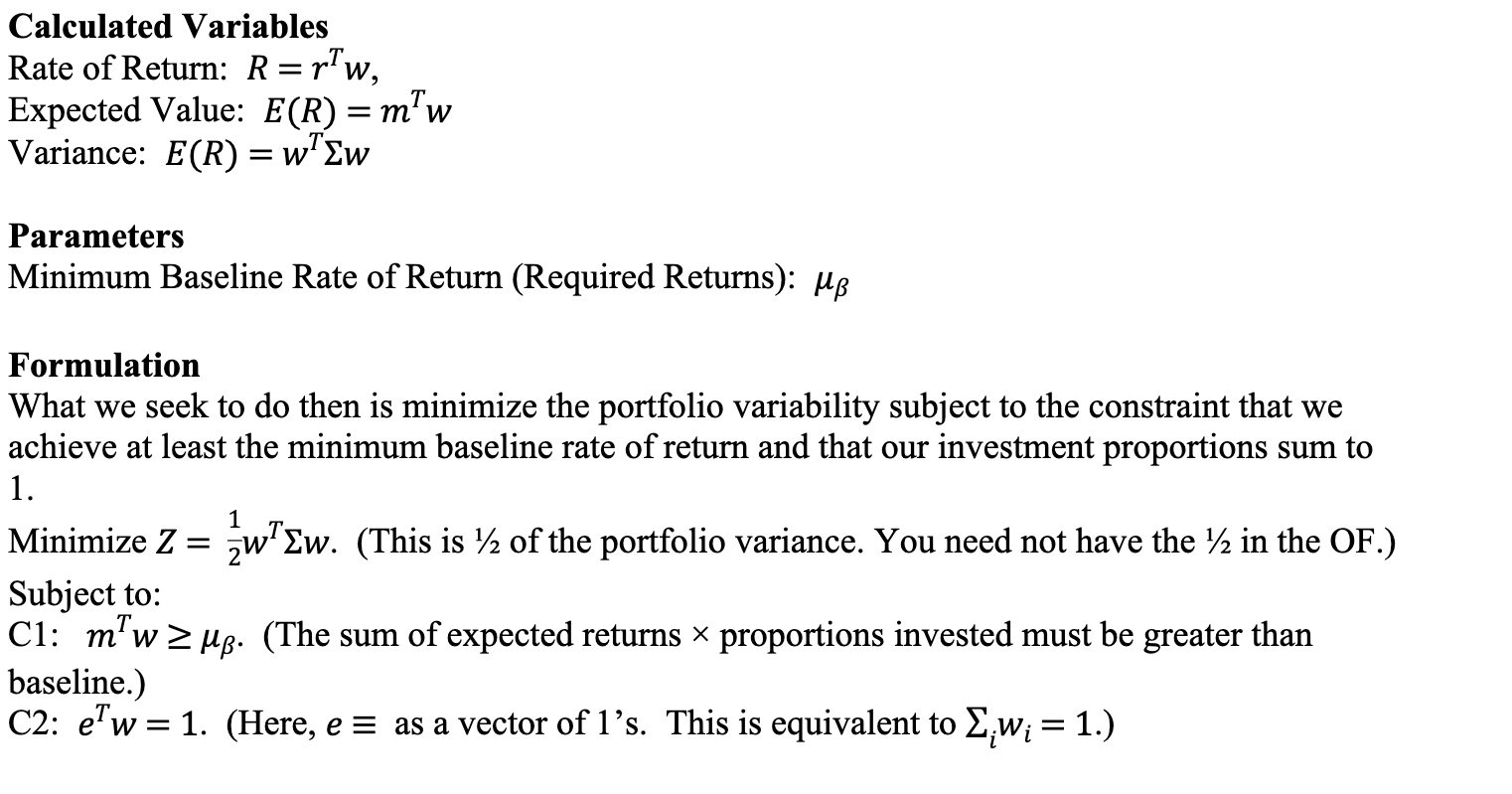 Solved Background In 1952, Markowitz proposed a portfolio | Chegg.com