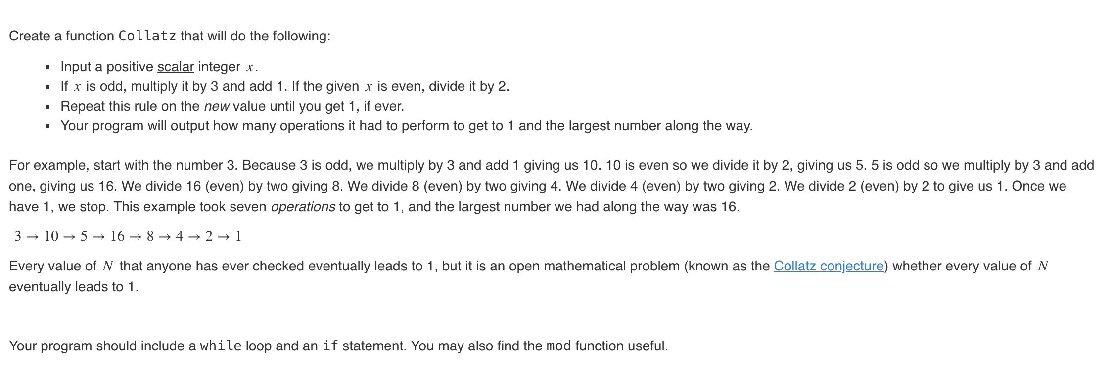 Solved Create a function Collatz that will do the following: | Chegg.com