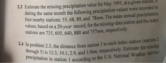 Solved Estimate The Missing Precipitation Value For May