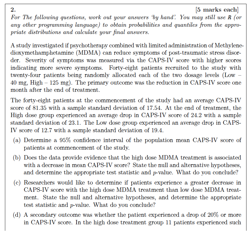 2. [5 marks each] For The following questions, work | Chegg.com