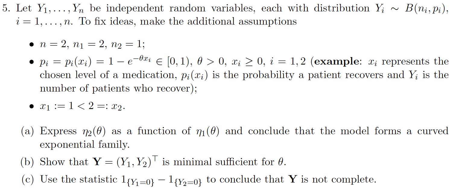 Solved 5. Let Y1, ..., Yn be independent random variables, | Chegg.com