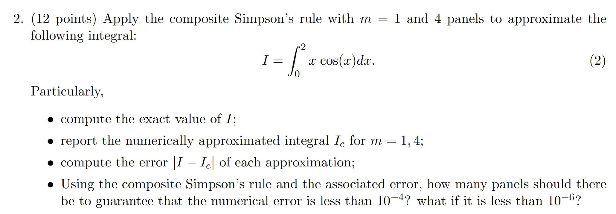 Solved (12 points) Apply the composite Simpson's rule with | Chegg.com