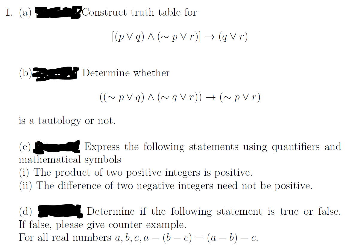 Solved 1. (a) Construct truth table for [(PV) A p V r)→ (Vr) | Chegg.com