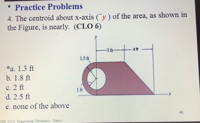 Practice Problems 4. The centroid about x-axis (y) of | Chegg.com