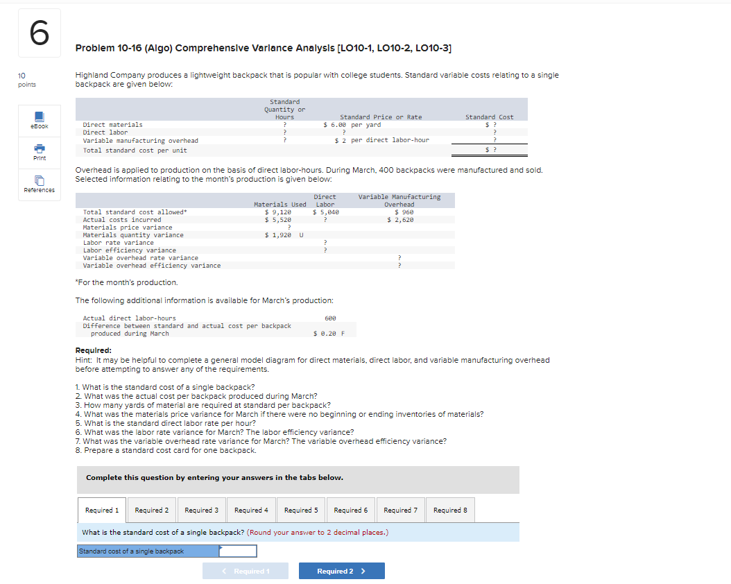 Solved Problem 10-16 (Algo) Comprehenslve Varlance Analysls | Chegg.com Solved Problem 10-16 (Algo) Comprehenslve Varlance Analysls | Chegg.com