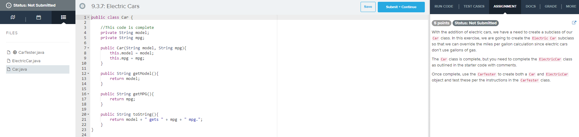 Solved Status: Not Submitted 9.3.7: Electric Cars Save | Chegg.com