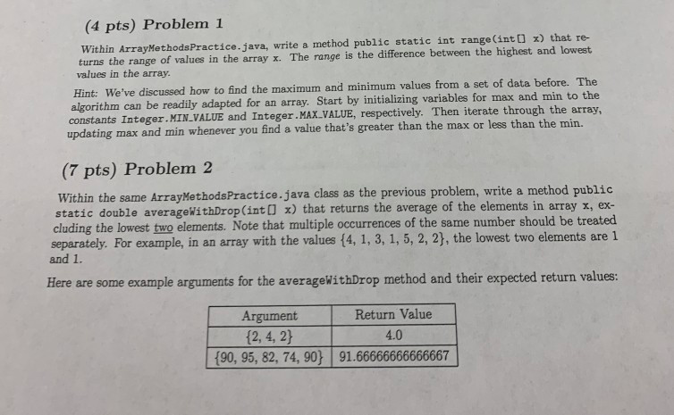 Solved 4 Pts Problem 1 Within Arraymethods Practicejava 2646