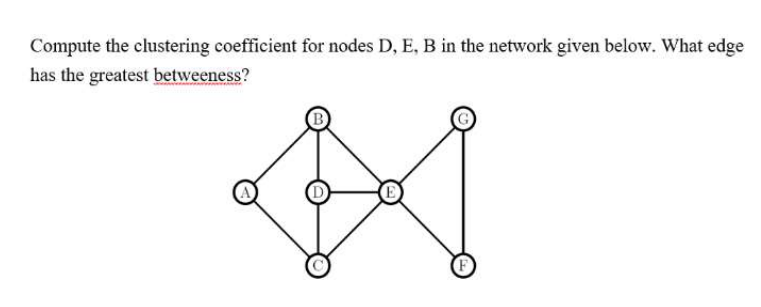 Solved Compute the clustering coefficient for nodes D, E, B | Chegg.com
