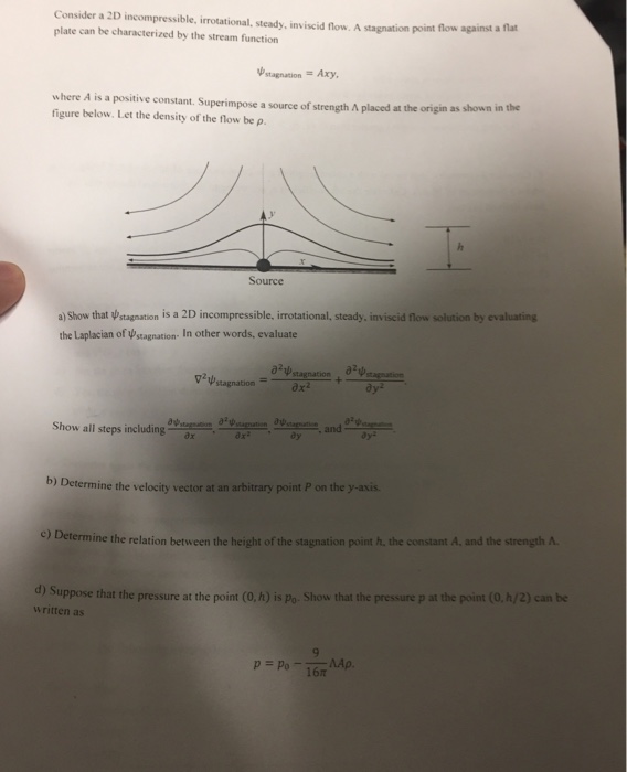 Consider a 2D incompressible, irrotational, steady, | Chegg.com
