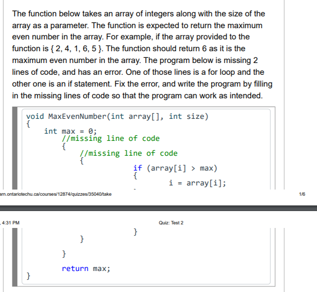 Solved The function below takes an array of integers along | Chegg.com