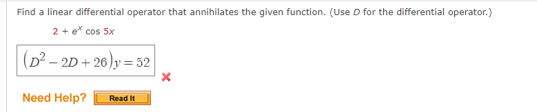 Solved Find a linear differential operator that annihilates | Chegg.com