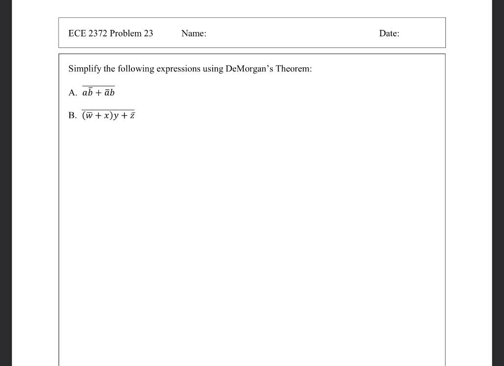 Solved Ece 2372 Problem 23 Name Date Simplify The 