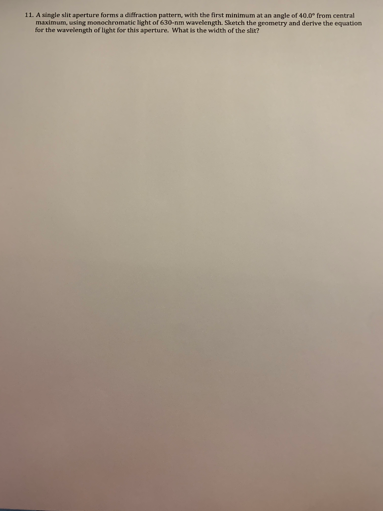 Solved 11. A single slit aperture forms a diffraction | Chegg.com
