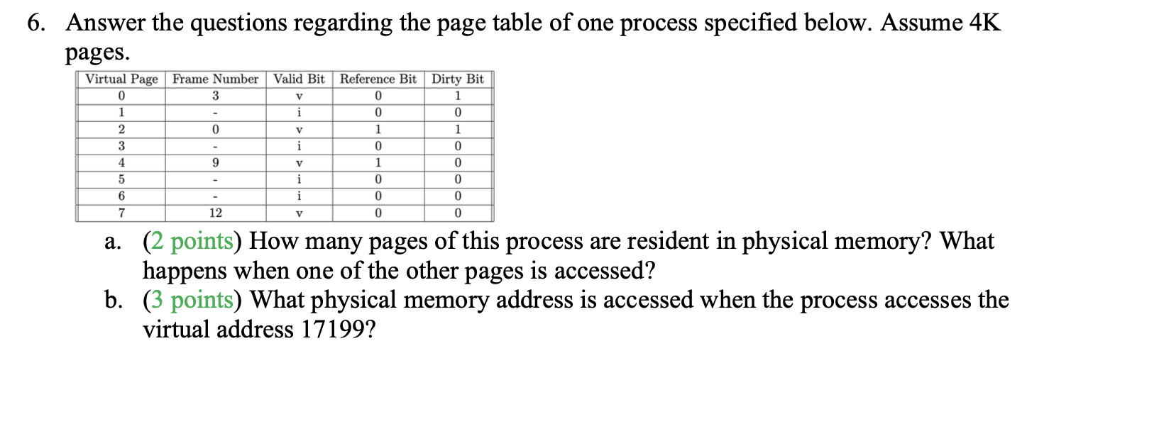 Solved 6. Answer the questions regarding the page table of | Chegg.com