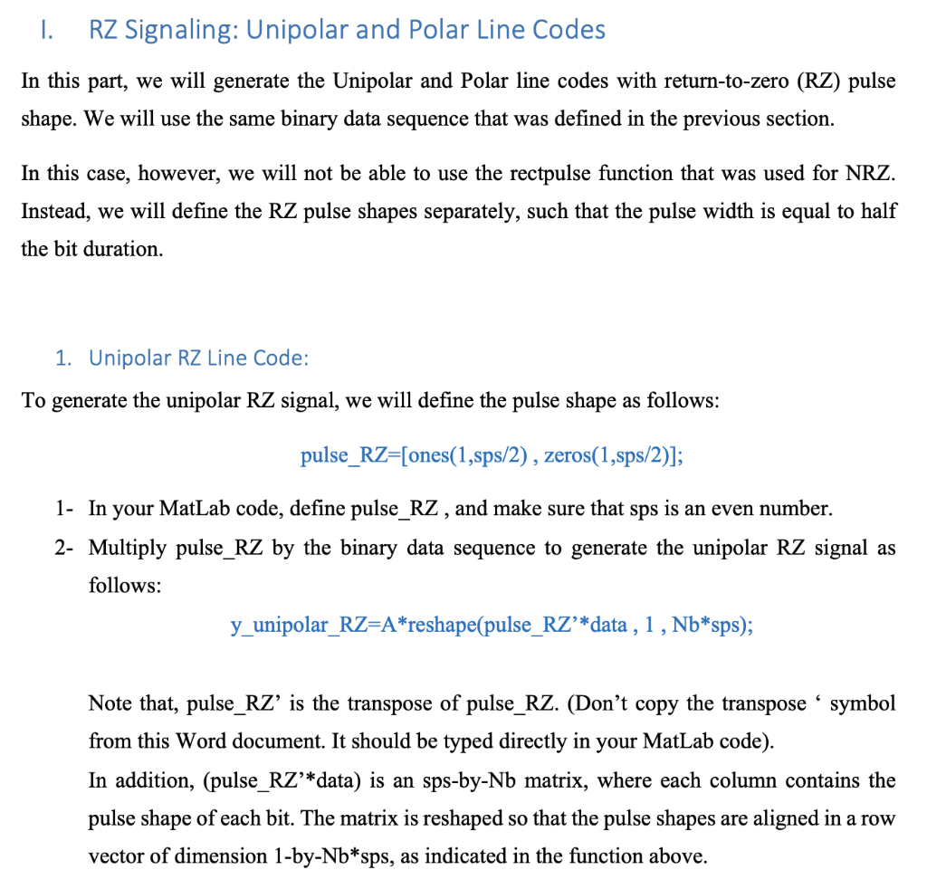 1. RZ Signaling: Unipolar and Polar Line Codes In | Chegg.com