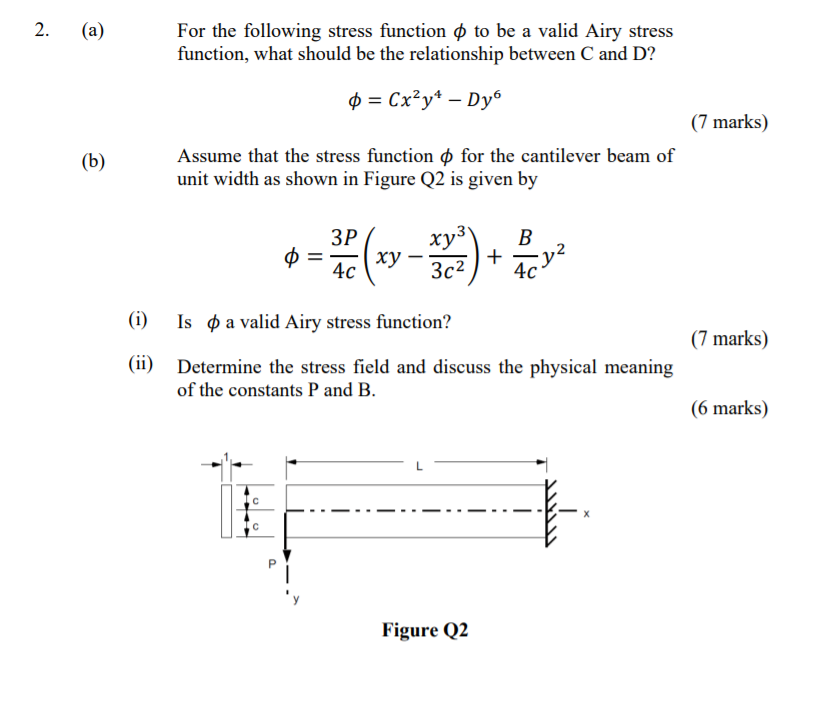 Solved 2. (a) For the following stress function to be a | Chegg.com