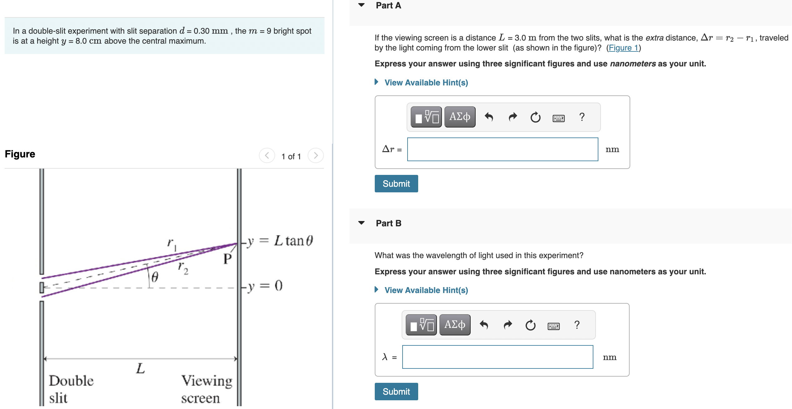 Solved In a double-slit experiment with slit separation | Chegg.com