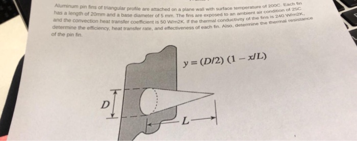 Solved Aluminum pin fins of triangular profile are attached | Chegg.com