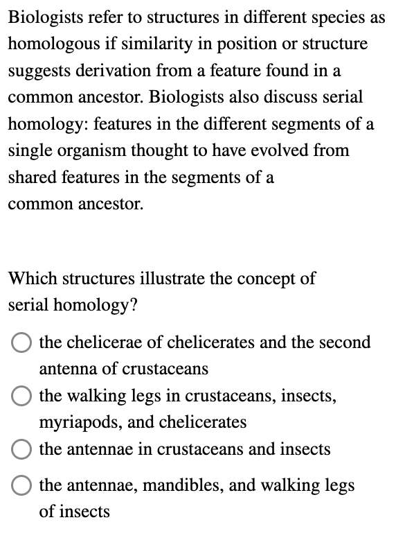 Solved Biologists refer to structures in different species | Chegg.com