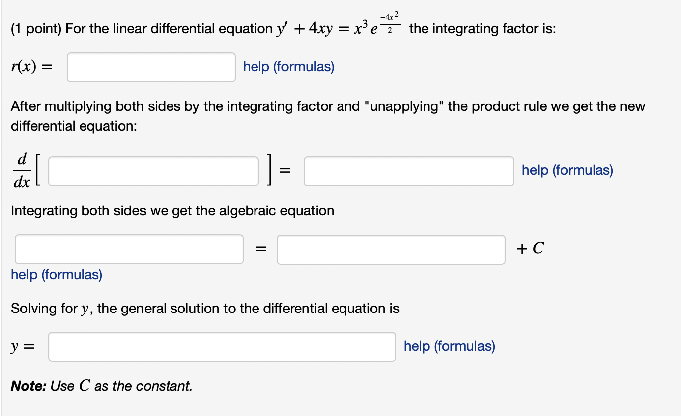 Solved (1 point) For the linear differential equation | Chegg.com