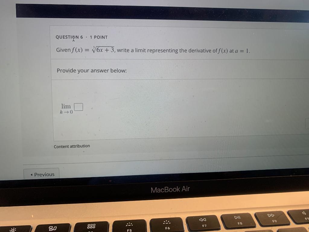 Solved QUESTION 6.1 POINT Given f(x) = 6x + 3, write a limit | Chegg.com