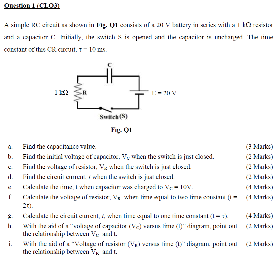 Solved Question 1 (CLO3) A simple RC circuit as shown in | Chegg.com