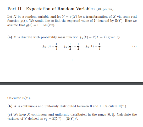 Solved Part Ii Expectation Of Random Variables 24 Points