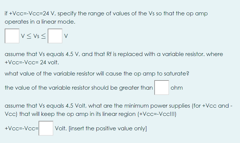 Solved Rf +Vcc R3 w + R1 -Vcc vo 28.12 R2 Vs(+ The op amp | Chegg.com