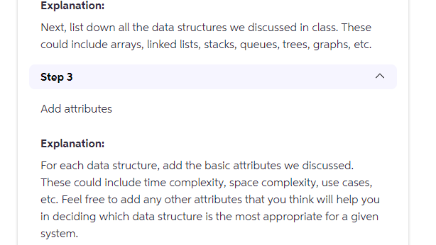 Solved Explanation:Next, list down all the data structures | Chegg.com
